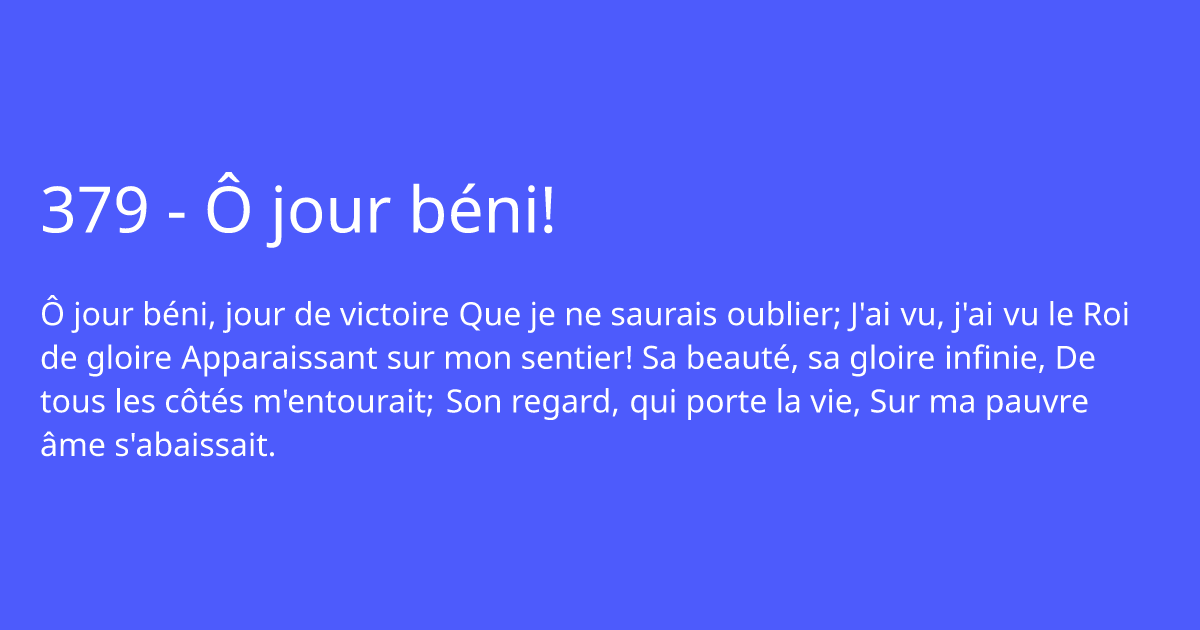 379- Ô jour béni! | Hymnes et Louanges